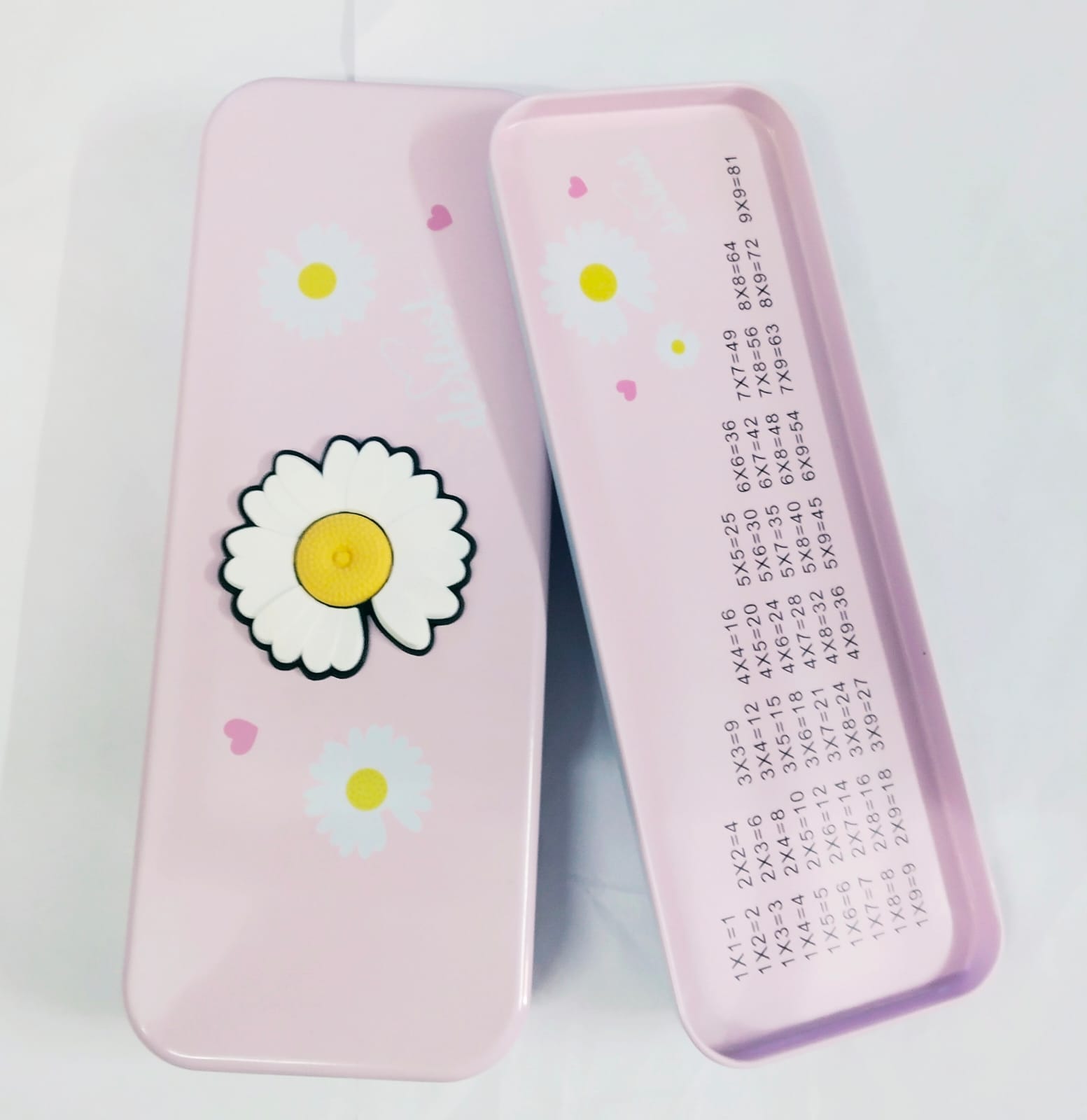 Pink Metal Pencil Box with flower work for Girls Double Layer Pencil ...