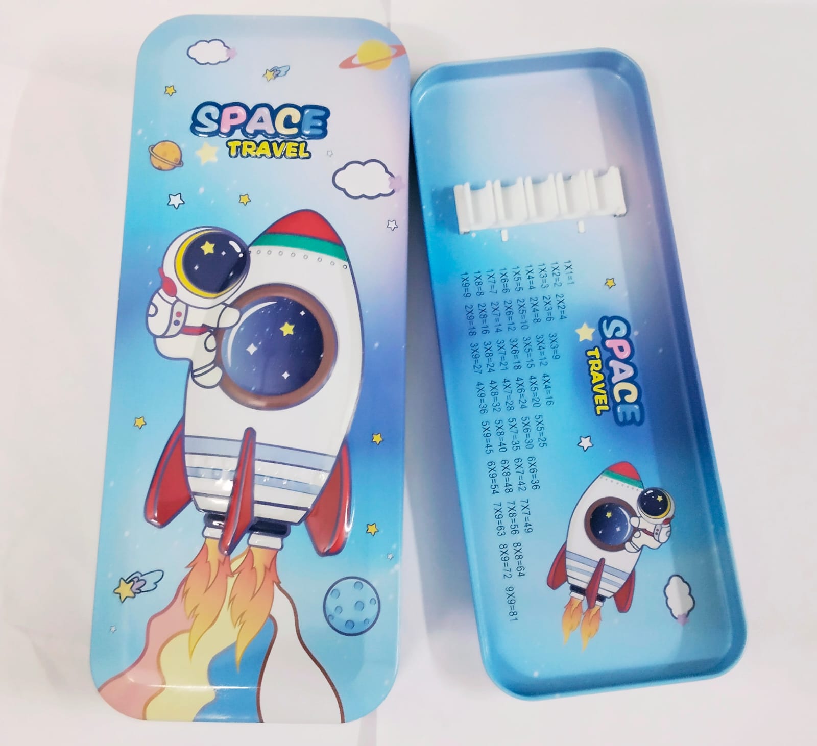 Space Travel Space Men Metal Pencil Box for Kids Double Layer Pencil ...