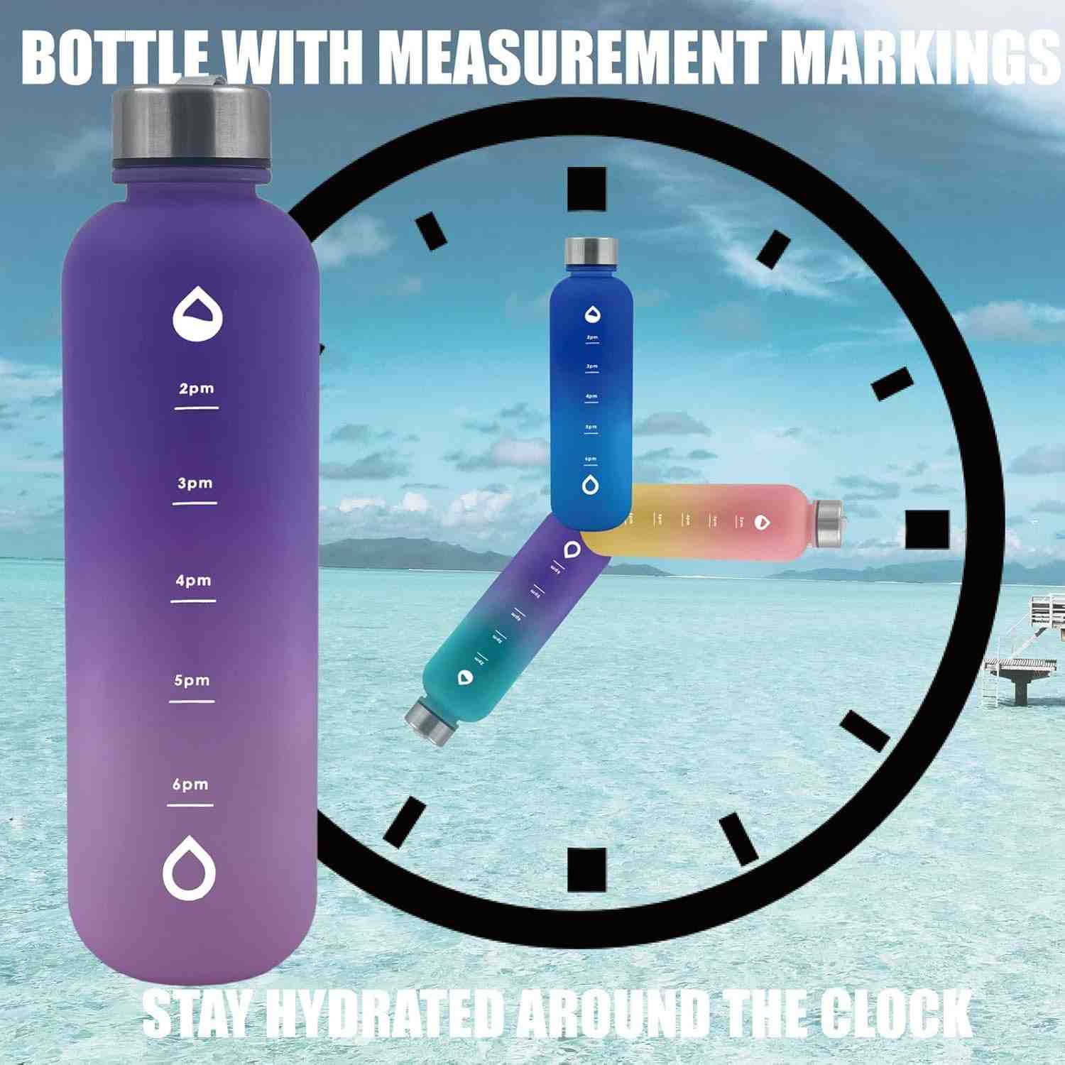 Motivational Water Bottle, Water Bottle with Time Marker For Gym Office ...