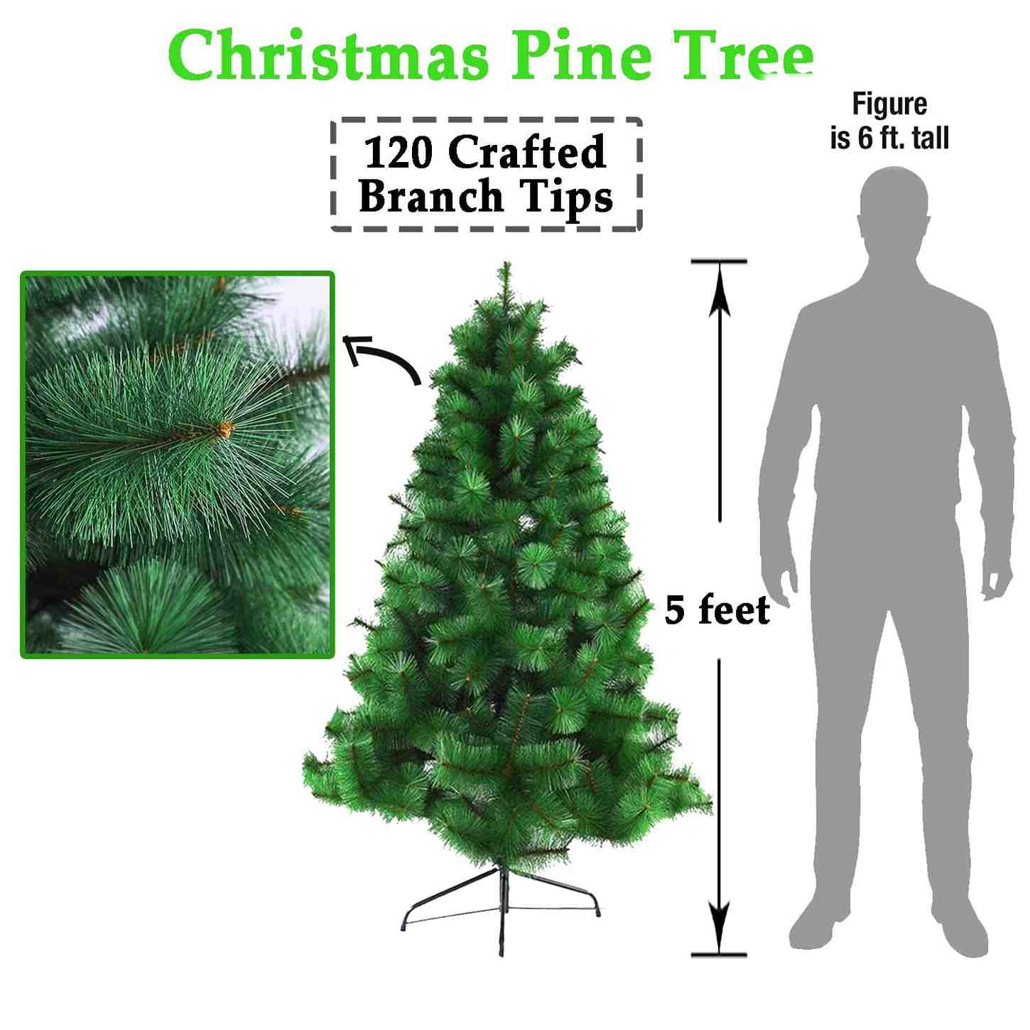 5 Feet Artificial Christmas Pine Tree with Metal Stand Xmas Tree ...